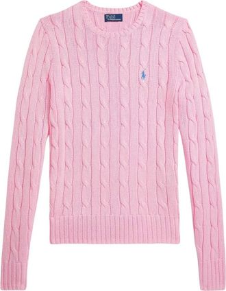 Polo Ralph Lauren Femme, Pulls, Rose, Taille: 36 FR Crew Neck Cable Knit Sweater