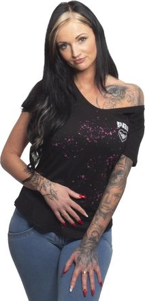 Yakuza Damen Dot Curved V-Neck T-Shirt, Schwarz, XS