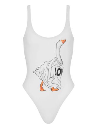 Moschino maillot de bain à imprimé graphique Goose - Blanc