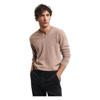 GANT Ultrafine Lambswool V-Ausschnitt Pullover - - Knitwear - Herren - Beige - 3XL