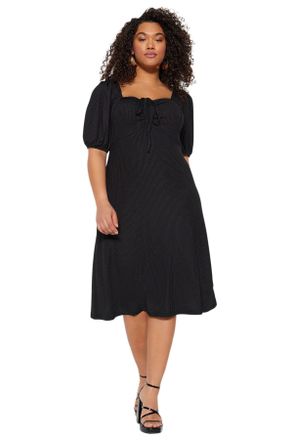 Trendyol Trendyol Damen Slim Strick A-Linie Relaxed Fit Knit Plus Size Kleid, Schwarz, 4XL Größen