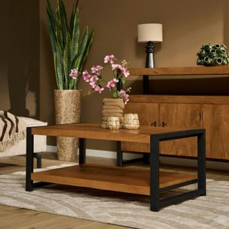 Pier Import Table basse double plateau bois et m&eacute;tal MILORA
