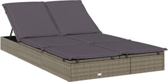 vidaXL Sonnenliege f&uuml;r 2 Personen mit Auflage Grau Poly Rattan Vidaxl