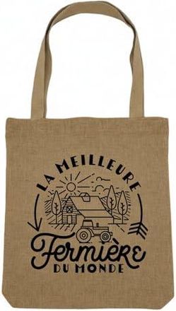 Fabulous Sac Shopping Tote Bag Aspect Lin - La Meilleure Fermi&egrave;re du Monde Ferme Agriculture Paysan - Sac de Courses Toile Epaisse 360g Beige Naturel Cabas Por