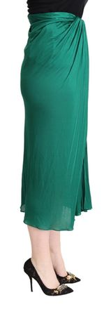 Dolce & Gabbana Womens Dark Green High Waist Midi Pencil Cut Pleated Skirt Viscose