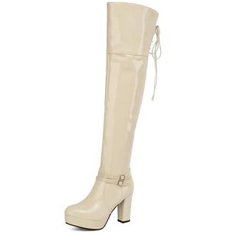 SJJH Bottes au-dessus du genou - Bottes tendance pour femme pour &eacute;v&eacute;nements et vie quotidienne - Talon de 10 cm - Doublure chaude, Abricot, 43 EU
