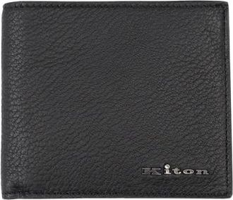 Kiton Homme, Accessoires, Noir, Taille: ONE Size Porte-cartes en cuir noir avec logo