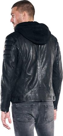 Emilio Adani Lederjacke Herren Lederjacke mit Kapuze, Schwarz