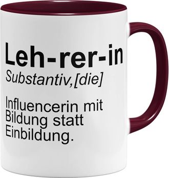 OM3 lustige Lehrerin Kaffee-Tasse mit Spruch Influencerin - Keramik Becher - 11oz 325ml - Beidseitig Bedruckt - Bordeaux