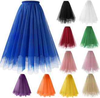 Generic T&uuml;llrock Damen Lang T&uuml;ll Rock 50er Karneval Kost&uuml;m Damen Knielange Petticoat Elastische Hohe Taille A-Linie Mesh Swing Unterrock Rockabilly Ballkleid 