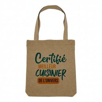 Fabulous Sac Shopping Tote Bag Aspect Lin - Certifi&eacute; meilleur Cuisinier de lunivers Restaurant Chef Cuisine Nourriture - Sac de Courses Toile Epaisse 360g Beig