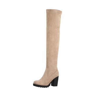 Elara Damen Stiefel Overknee High Heels Absatz Chunkyrayan E4835 Khaki-42P
