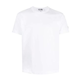 Comme Des Garçons Homme, Tops, Blanc, Taille: S T-shirt en coton à manches courtes et patch logo