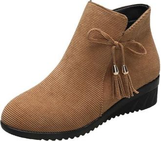 Generic Bottines compens&eacute;es pour femme - Bottes &agrave; talons avec noeud - Couleur unie - Fermeture &eacute;clair lat&eacute;rale - Bottes courtes d&eacute;contract&eacute;es et intelligentes