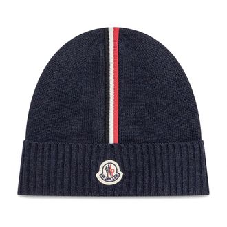 Moncler unisex, Accessoires, Bleu, Taille: M Bonnet en laine &agrave; bordure tricolore