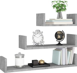 Generic 3X Wandregal U-f&ouml;rmig, H&auml;ngeregal, Lounge B&uuml;cherregal, Wandboard Dekoregal, Schweberegal, CD/DVD Regal, Wand Deko, Holzwerkstoff(Sonoma-Eiche 60x15x10