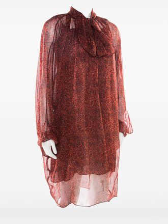 Saint Laurent robe en soie à col noué - Rouge