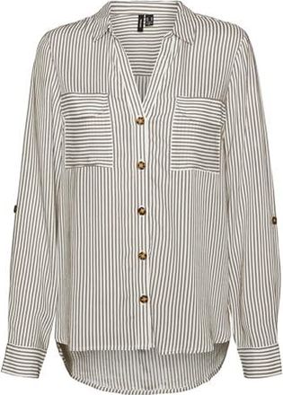 Vero Moda Vmbumpy L/S T-Shirt New WVN GA Noos Blouse, Mink/Rayures : Blanc Neige, S Femme