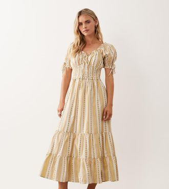 Miss Selfridge Miss Selfridge - Robe longue corset tendance folk &agrave; imprim&eacute; papier peint vintage-multicolore