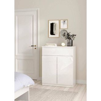 Dmora Sideboard mit T&uuml;ren und einer Schublade, wei&szlig; gl&auml;nzend, 80 x 100 x 41 cm - Dmora