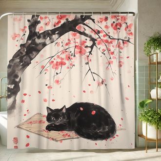 Generic katze duschvorhang badezimmer kirschbl&uuml;ten aquarell badezimmer vorhang badezimmer vorhang f&uuml;r badezimmer dekoration duschvorhang modern asiatisch mini