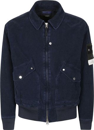 Stone Island Homme, Vestes, Bleu, Taille: L Micro Corduroy Bomber Jacket