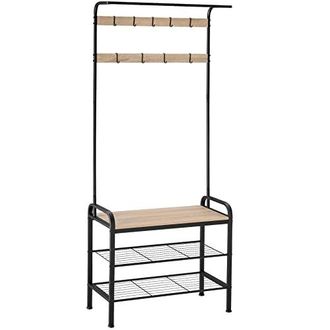 TecTake TecTake Porte manteau avec 2 &Eacute;tag&egrave;res, Banc, 9 pat&egrave;re accroche-sacs, Meuble de rangement chaussure Design industriel 73,5x36x184cm Vestiaire dentr&eacute;e M