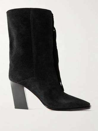 Jimmy Choo London Hart 85 Kniehohe Stiefel Aus Veloursleder Mit Fransen - Schwarz
