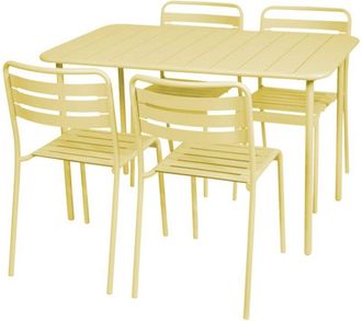 Sweeek Table de jardin m&eacute;tal + 4 assises jaune en acier. Amelia. 120 x 70 x 72.5 cm