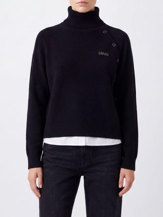 Liu Jo Rollkragenpullover von aus Wolle und Baumwolle mit Schulterkn&ouml;pfen und Kontrastlogo