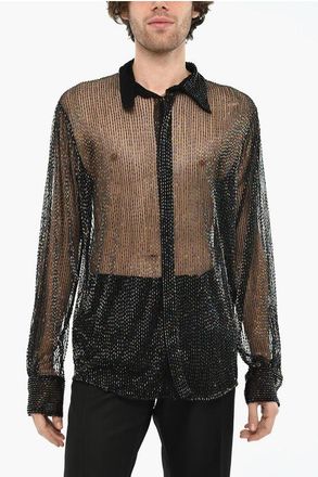 Dsquared2 All-Over Rhinestone Sheer Shirt Gr&ouml;&szlig;e 46