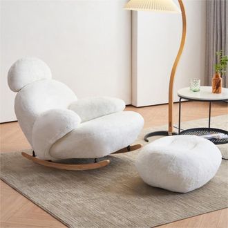 Generic Moderner, bequemer Lounge-Schaukelstuhl, Einzel-Sofasessel mit Fußstütze, kippsicheres Design, Massivholz-Basisstuhl, Sessel, Einzel-Sofa-Stuhl für Le