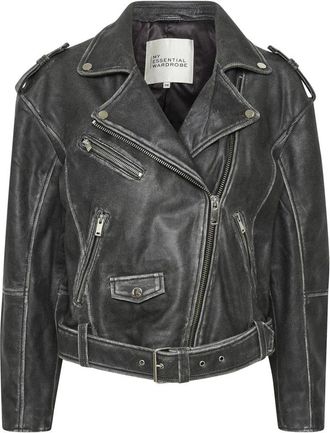 MY ESSENTIAL WARDROBE Femme, Vestes, Noir, Taille: 42 FR Veste en Cuir Vintage avec Détails Argentés