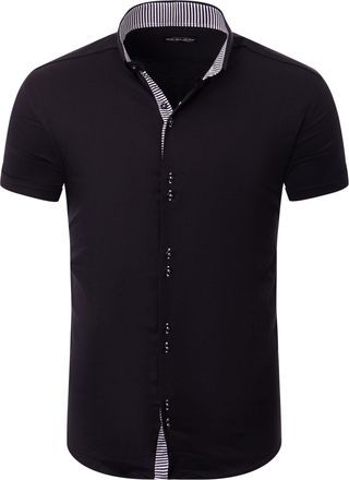 Reslad Hemd Herren Kurzarm Slim Fit | Kurzarmhemden Sommer | Stretch Hemden mit optimalen Komfort | Elegantes Business Männer Hemd RS-7035 Schwarz 2XL