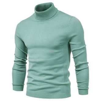 Generic Haut à col roulé pour homme, pull en tricot côtelé, coupe ajustée, manches longues, col roulé, léger, pull basique pour lautomne et lhiver, couleur un