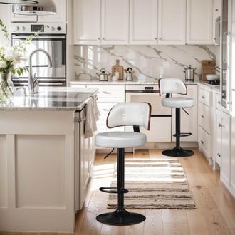 Generic Set mit 2 verstellbaren Barhockern mit hoher Sitzfl&auml;che - robuste Drehst&uuml;hle mit R&uuml;ckenlehne, Mid-Century-Stil, PU-Leder, Tresenh&ouml;he f&uuml;r K&uuml;cheninsel, 