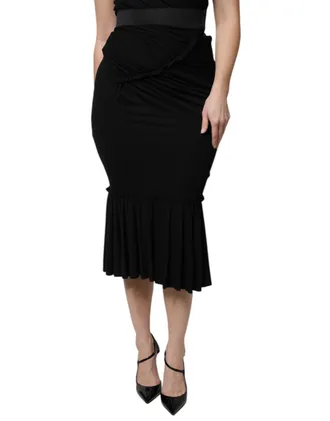 Dolce & Gabbana Womens Black Mermaid Cut High Waist Midi Skirt Viscose Elastane