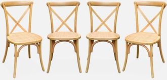 Sweeek Lot de 4 chaises de bistrot en Bois de c&eacute;dr&egrave;le Naturel. Vintage. Assise en rotin. empilables