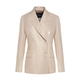 Kiton Bamboo Double-Breasted Jacket - - Jackets - Damen - Beige - M