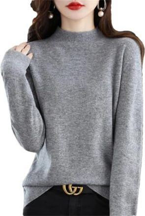 Generic Pull chaud en cachemire tricoté à col roulé et manches longues pour femme 100 % laine mérinos, gris, XL