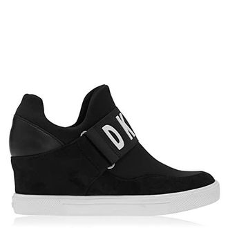 DKNY Femme Everyday Wedge Sneaker with Logo Basket, Black Cosmos, 38.5 EU
