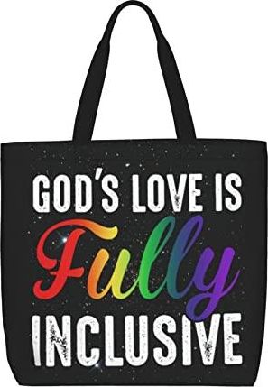 Generic Sac Fourre-Tout LAmour De Dieu Est Pleinement Inclusif Lgbt Fiert&eacute; Gay Christianisme Sac Enfant R&eacute;utilisable De Grande Capacit&eacute; Sacs En Toile Pour Fem