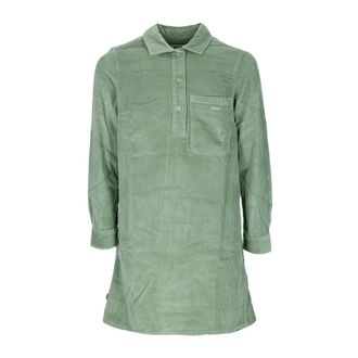 Obey Samt Hemdstil Kleid mit Tasche - - Dresses - Damen - Gr&uuml;n - XS