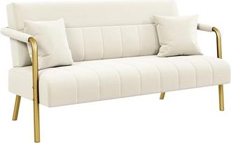 Yaheetech Polstersofa mit Armlehnen & Beine aus Metall Modernes Zweisitzer-Sofa mit 2 Lendenkissen Loveseat f&uuml;rs Wohnzimmer, Heimb&uuml;ro Beige