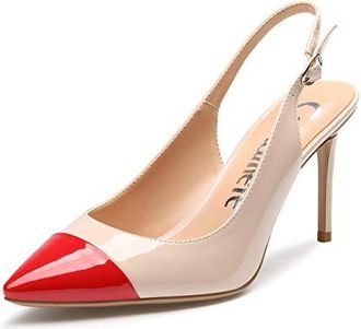 Castamere Escarpins Femme Slingback Bout Pointu Talon Aiguille Sandales 8.5CM Verni Multicolore Rouge Escarpin EU 41.5