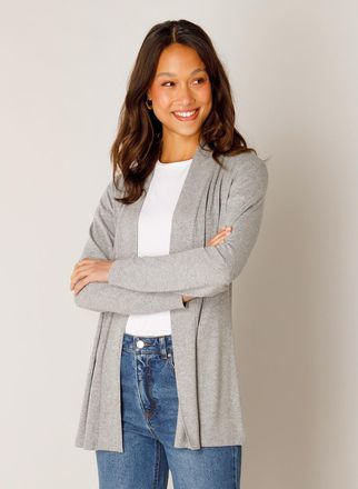 Base Level Strickjacke BASE LEVEL Yayla, Damen, Gr. 40, grau melange, Strick, Obermaterial: 94% Viskose, 6% Elasthan, figurumspielend h&uuml;ftlang, tiefer Rundhals, 