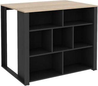 Vente-Unique Ilot Central de Cuisine avec 7 niches - Naturel et Anthracite - OPOLE