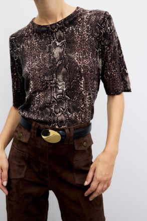 Gerard Darel Pull imprim&eacute; python en laine - ROSA - Marron