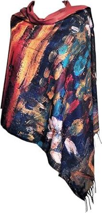 GFM Châle en laine mélangée, texture cachemire, peinture à base dart pour lautomne et lhiver - Iris Pond at Sunset - (88-PWSHL-21)