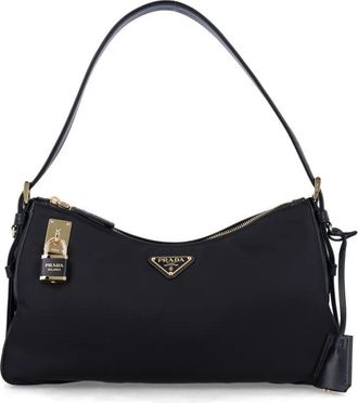 Prada Hobo Bags - Enameled Triangle Logo Black Nylon Hobo Bag - Gr. unisize - in Schwarz - f&uuml;r Damen